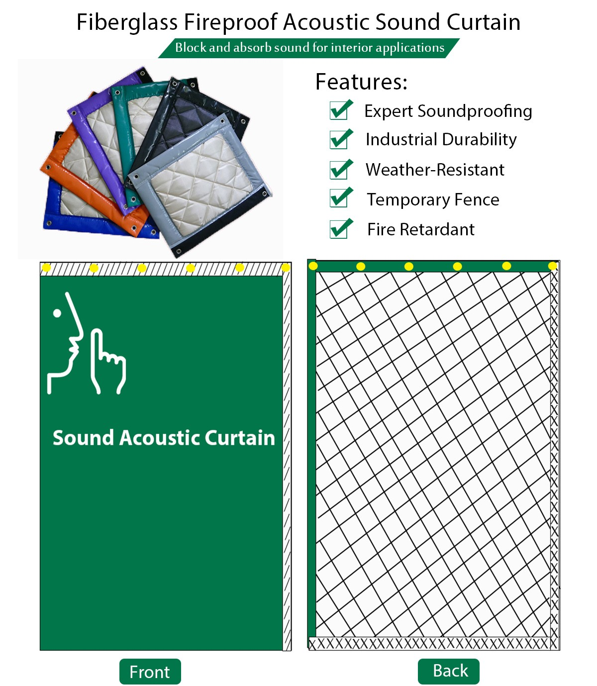 Fiberglass Fireproof Acoustic Sound Curtain - Buy soundproof blanket ...