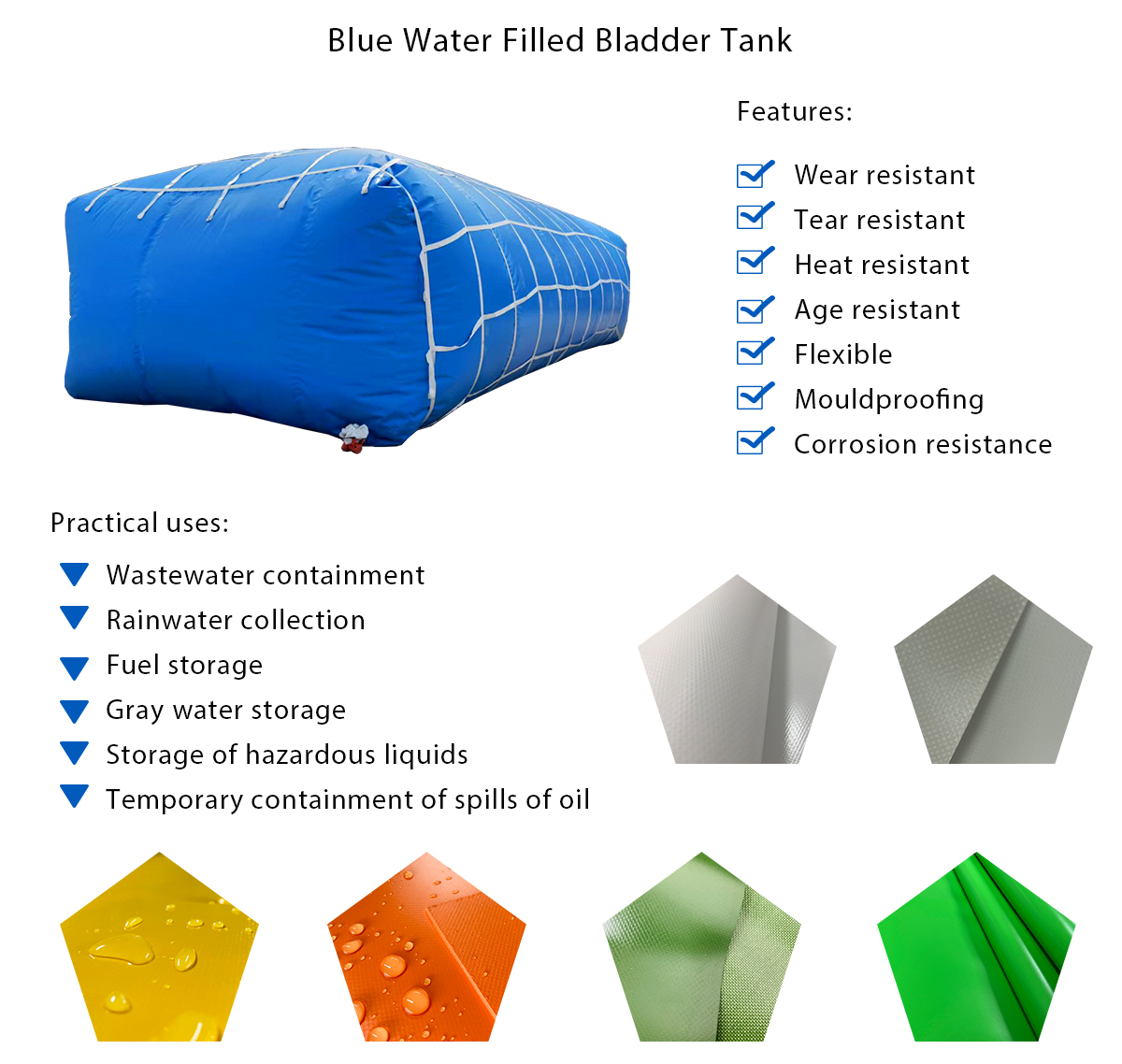 Blue Water Filled Bladder Tank for Construction Site - Buy large water ...